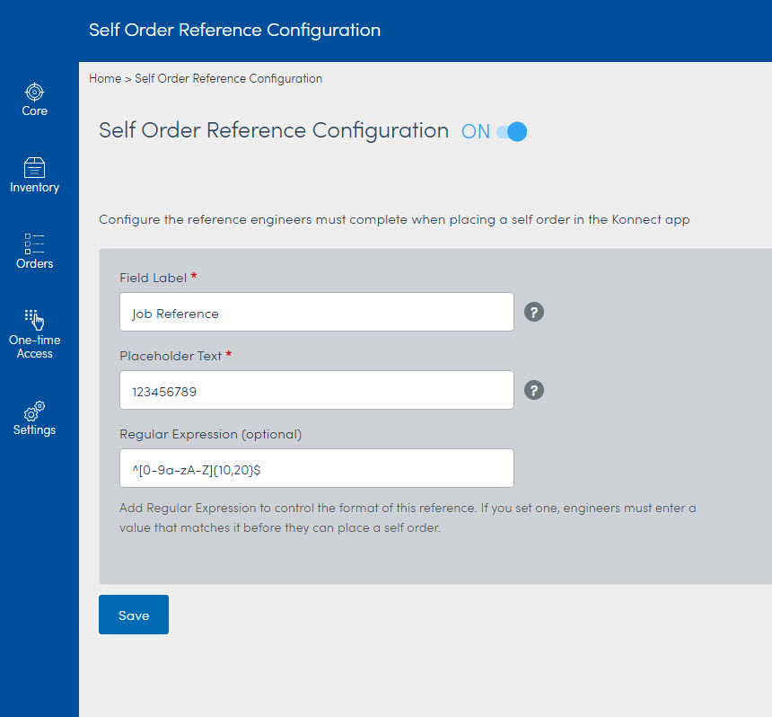 Self Order Reference Configuration